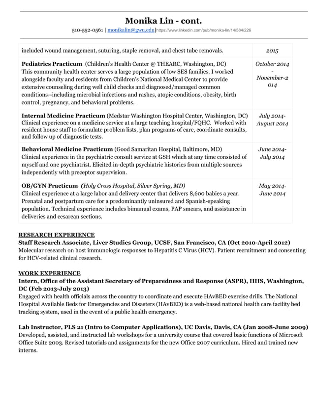MonikaLinCV070915 | PDF | Infectious Diseases | Diseases and Conditions
