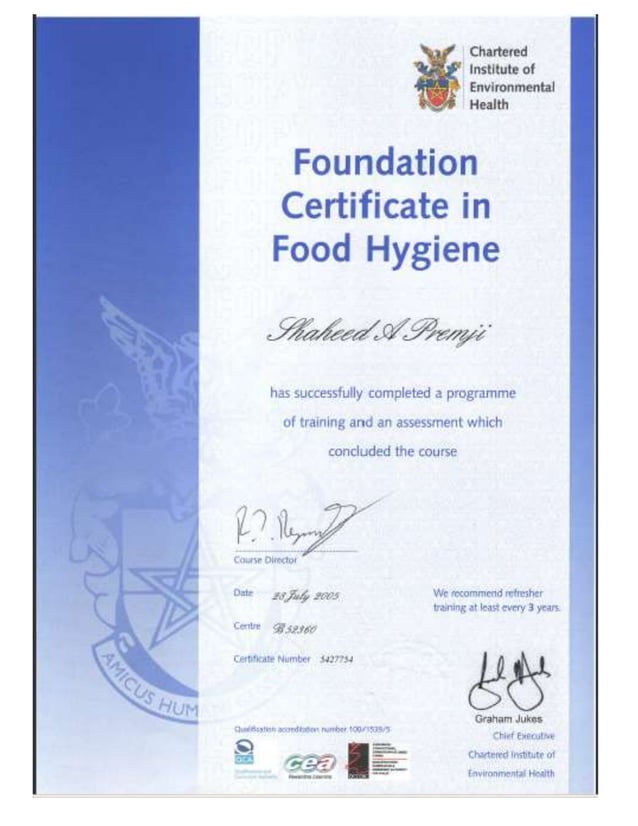 Certificate Food Hygiene | DOCX