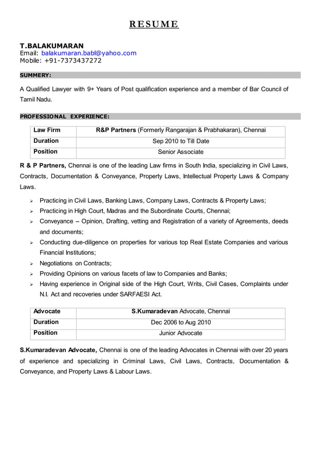 BALA- RESUME | DOCX | Legal Services Industry | Industries