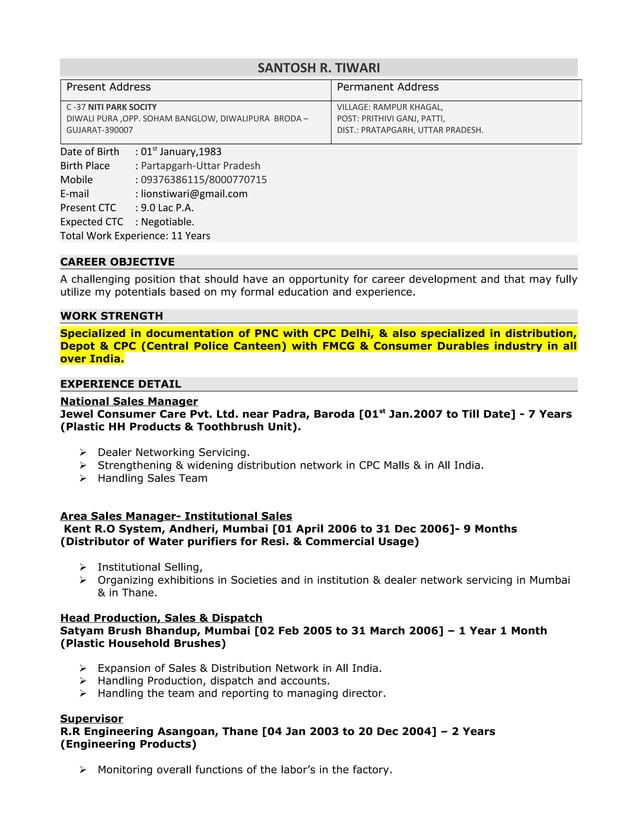 Santosh Tiwari- New C.V Format | DOC