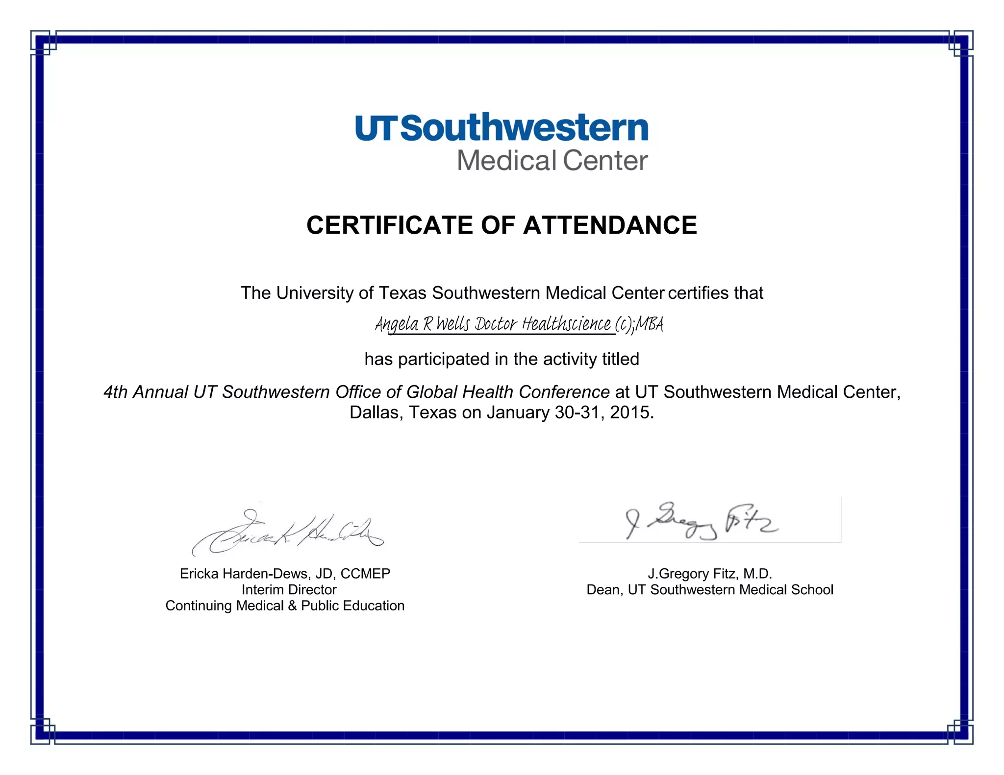 Certificate of Attendance - Global Health Conference-signed | PDF