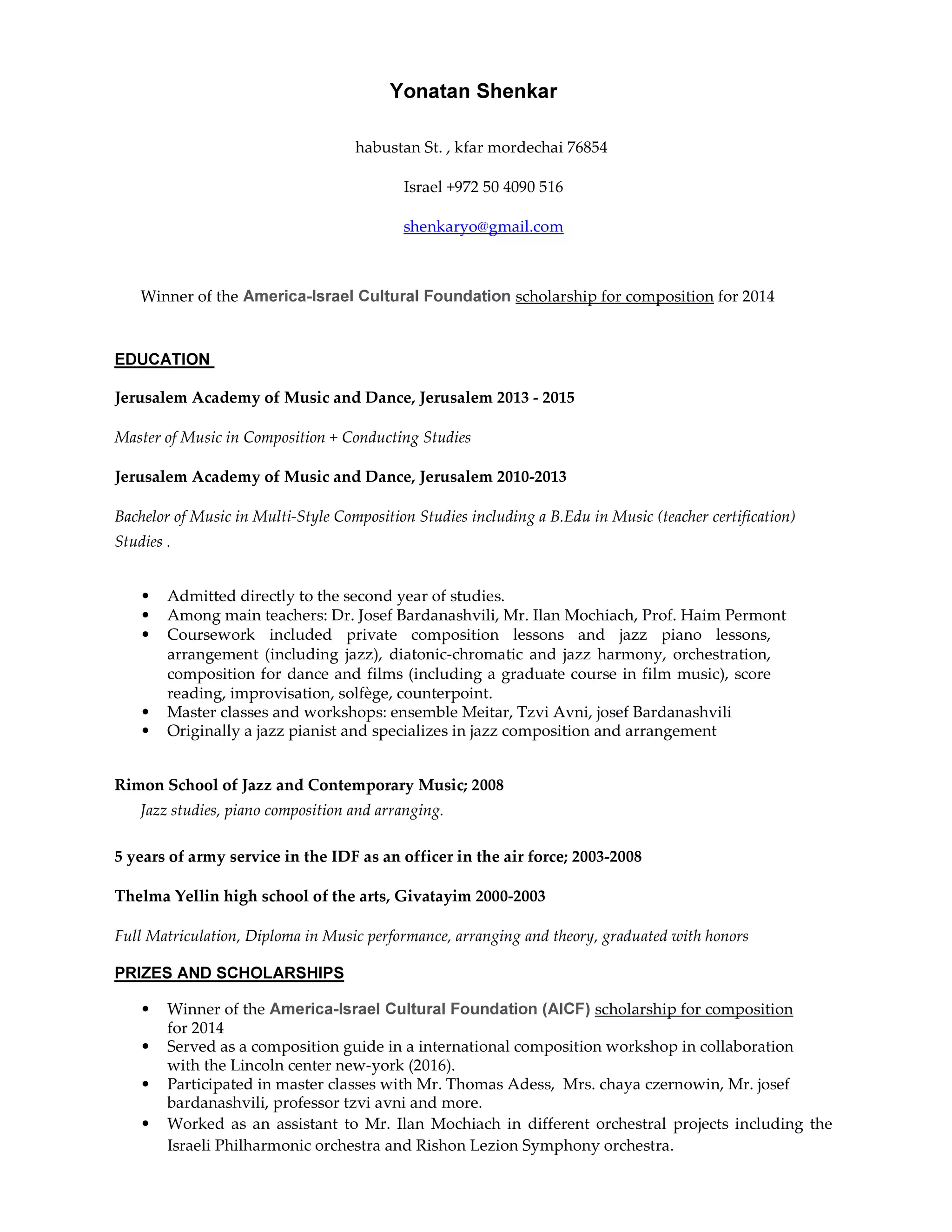 CURRICULUM VITAE Yonatan Shenkar | PDF