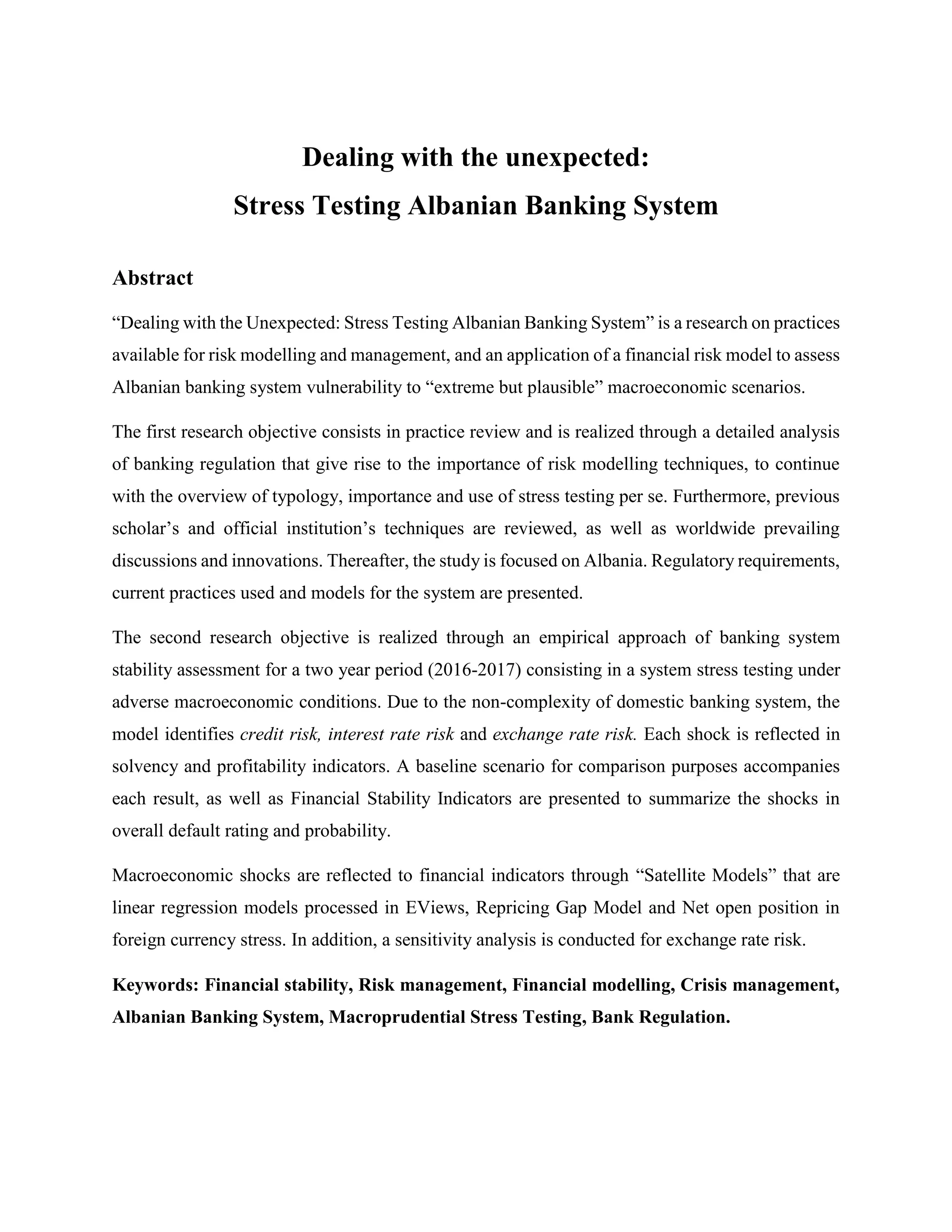 Dissertation Thesis- Stress testing Albanian Banking System | PDF