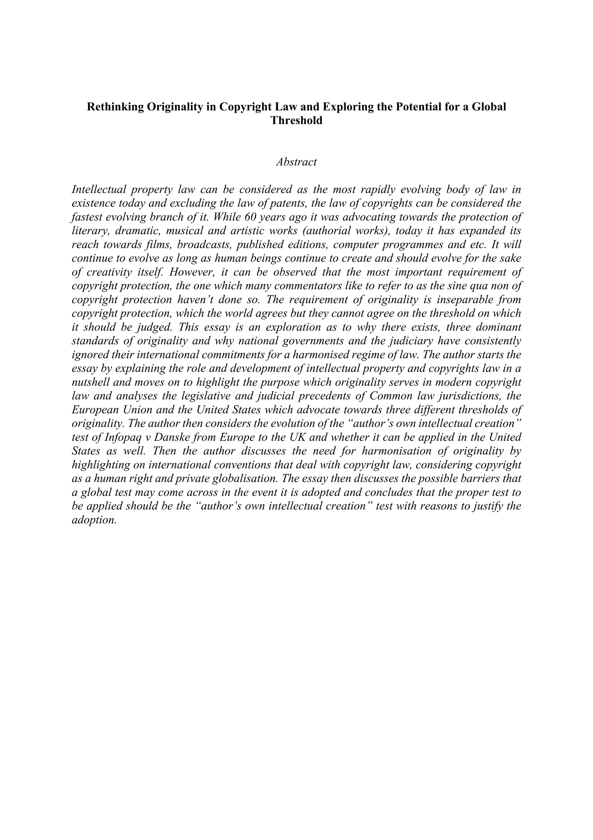 Rethinking Originality in Copyright Law and Exploring the Potential for ...