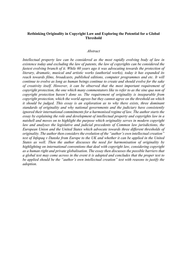 Rethinking Originality in Copyright Law and Exploring the Potential for ...