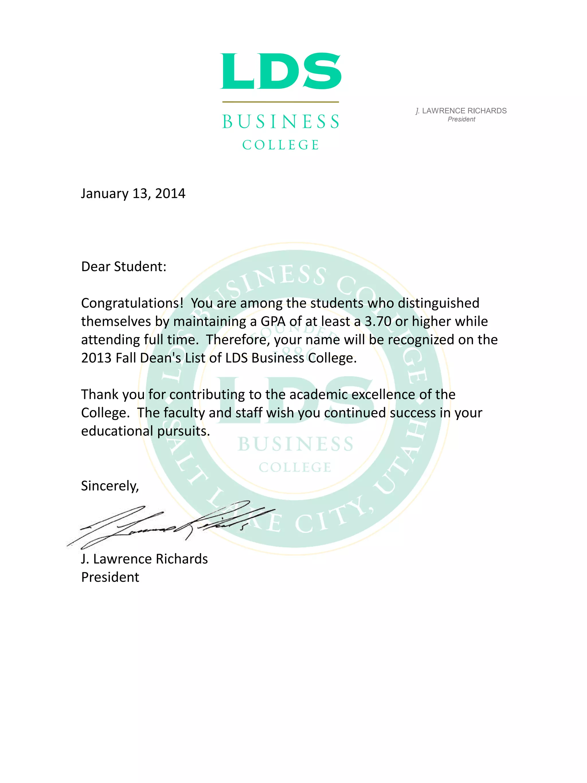 New Deans List Letter (1) | PDF