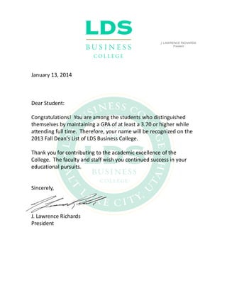 New Deans List Letter (1) | PDF