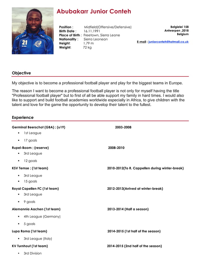 Abubakarr Junior Conteh- Football CV | PDF