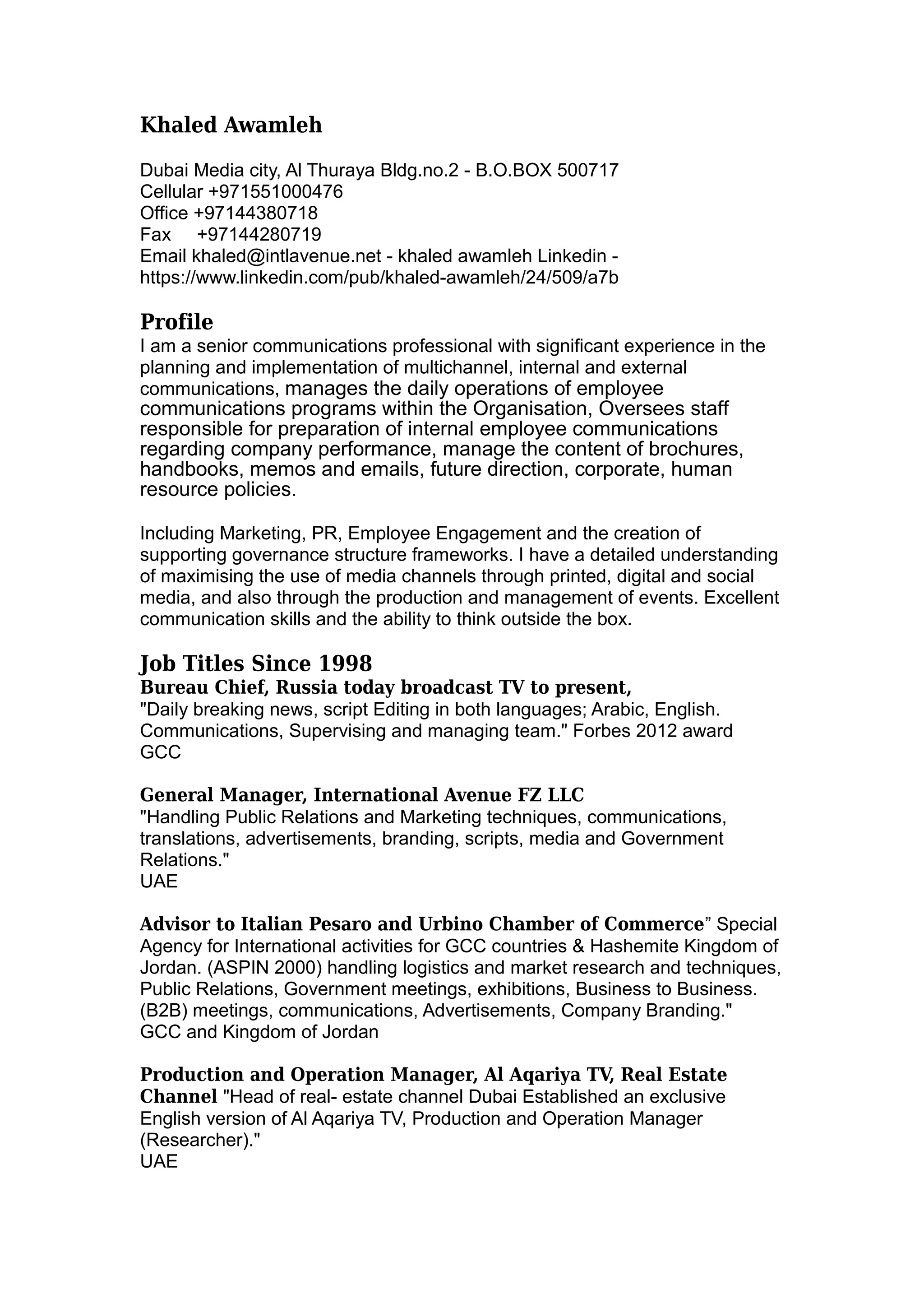 Khaled Awamleh CV | RTF
