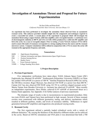 Investigation of Anomalous Thrust and Proposal for Future ...