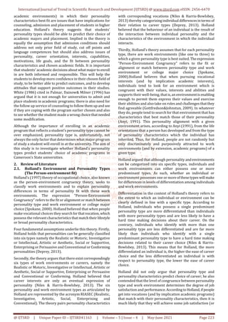 Do Holland’s Personality Types RIASEC Predict Students’ Choice of ...