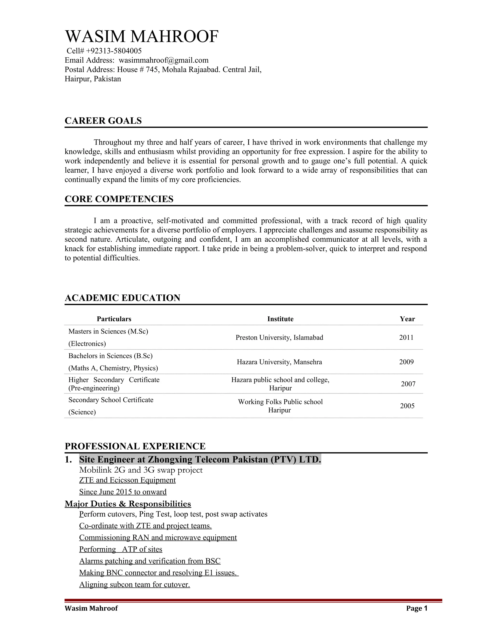 Wasim Mahroof CV ztw | PDF