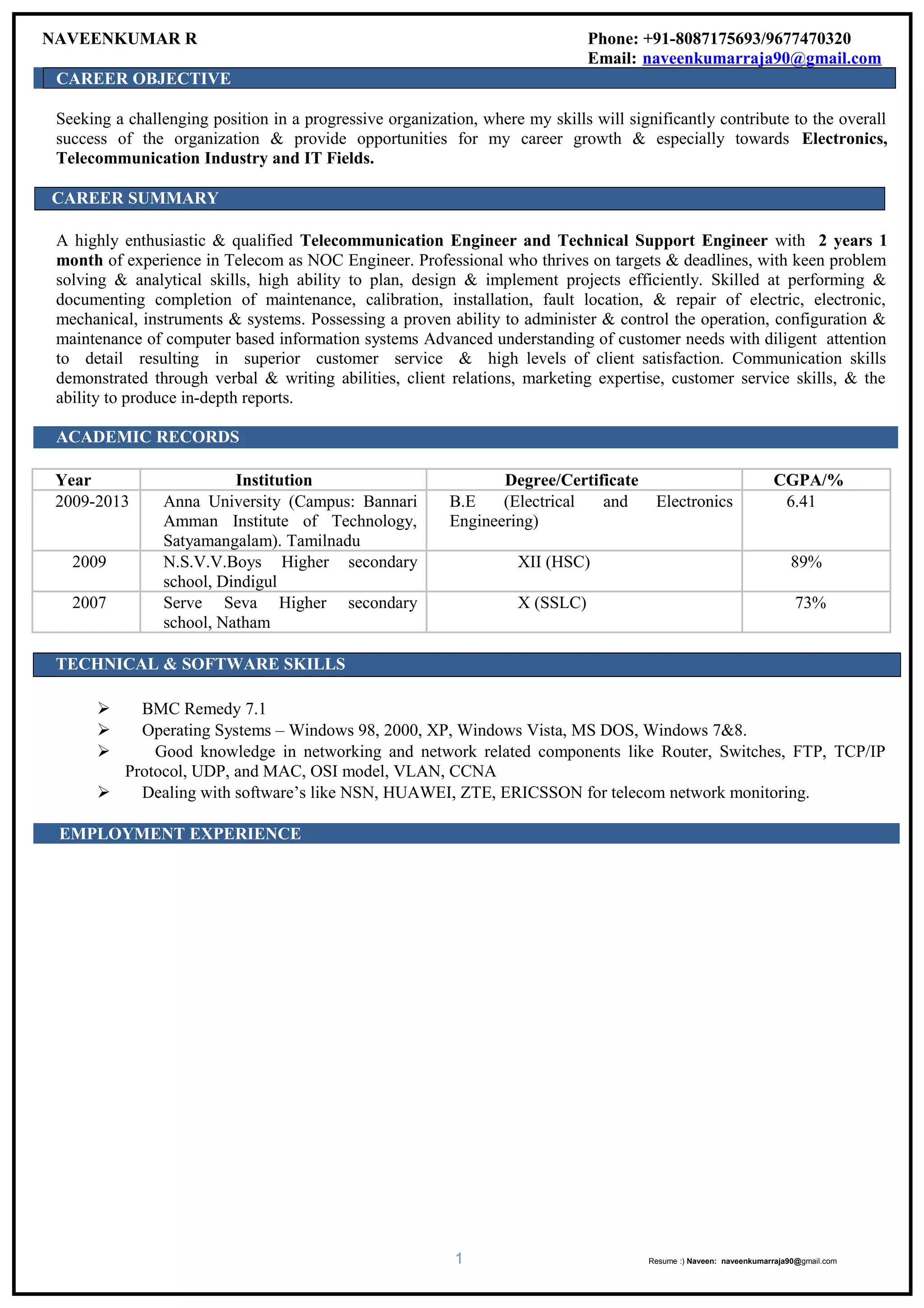 RESUME_NAVEENKUMAR RAJA_NOC ENGG_ | DOC