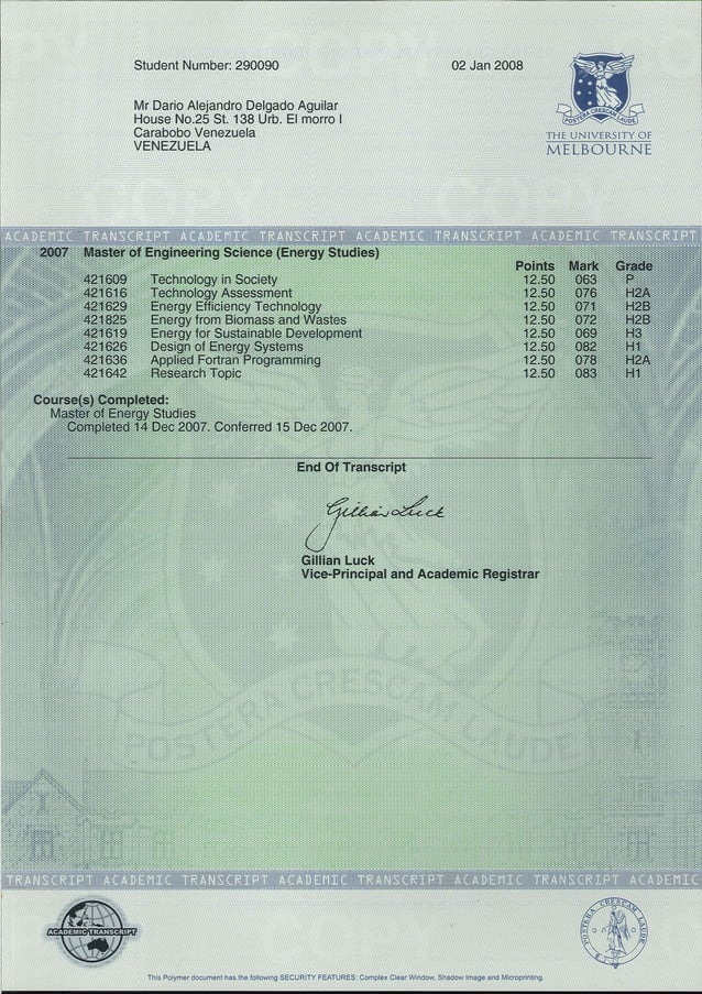 Master Transcript University of Melbourne | PDF