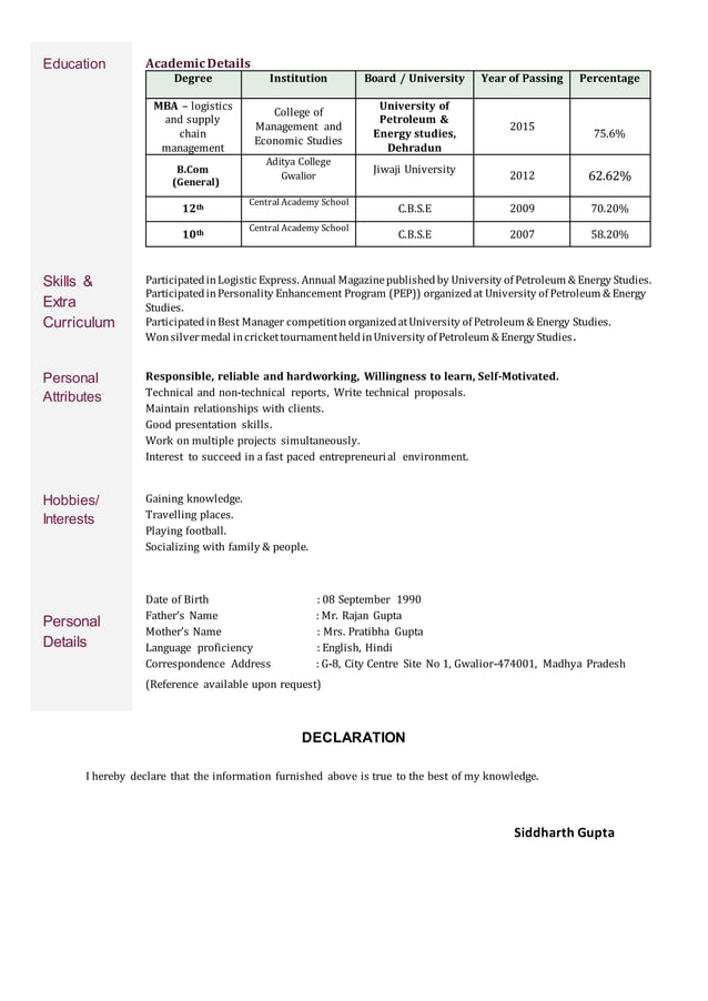 CV-Siddharth with photo | PDF