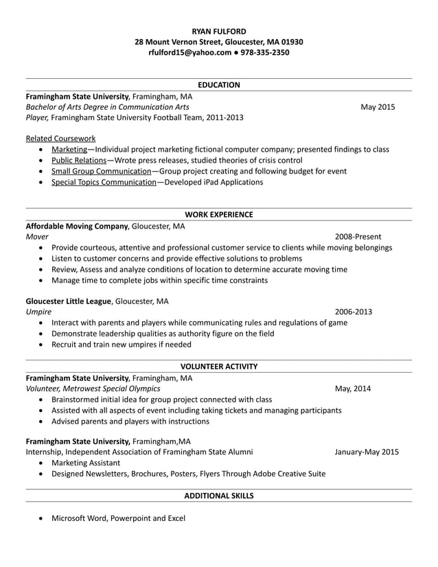 RYAN FULFORD Resume New | PDF | Sports