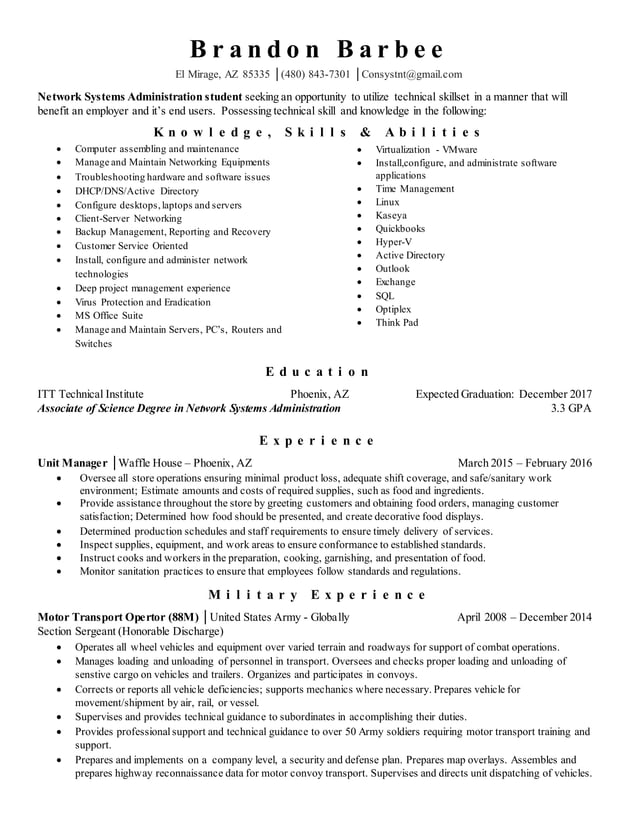 Brandon Barbee Resume 1 | DOCX | IT and Internet Support | Internet