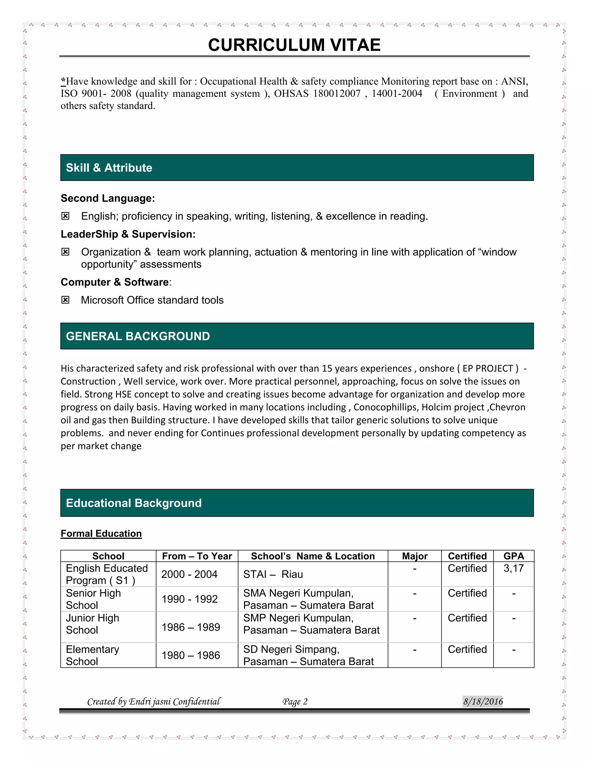 CV ENDRI JASNI | PDF