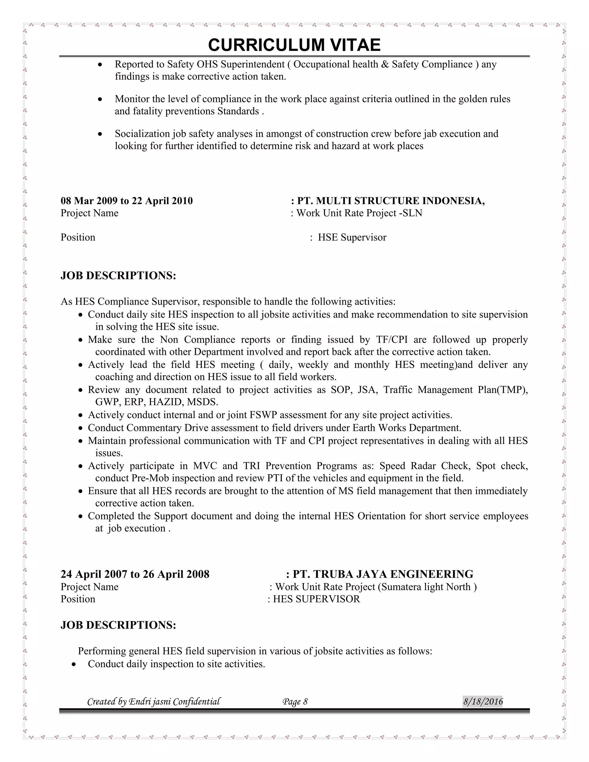 CV ENDRI JASNI | PDF