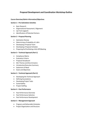 Proposal Development and Coordination Workshop Outline | PDF