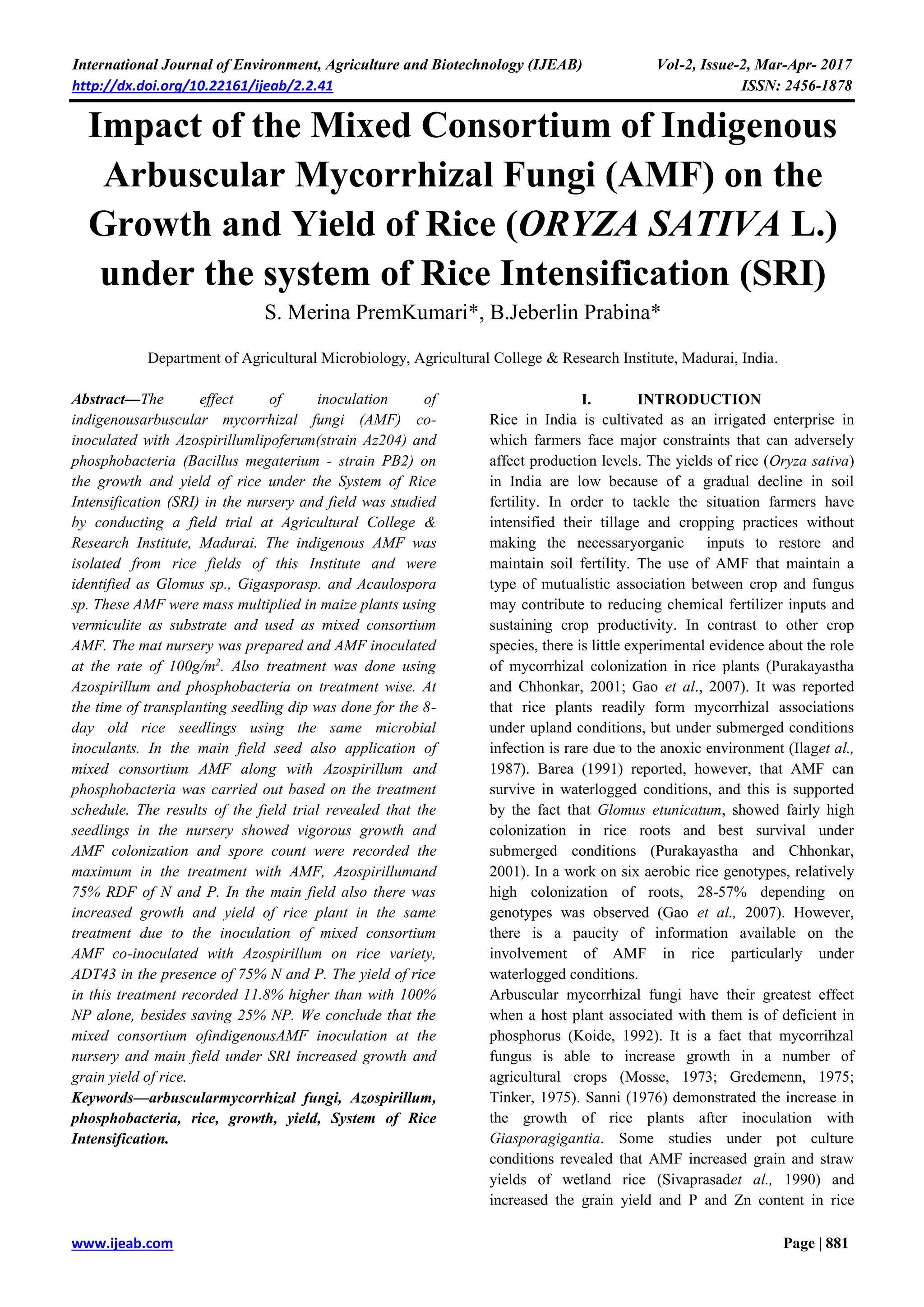 impact of the mixed consortium of indigenous arbuscular mycorrhizal fungi | PDF