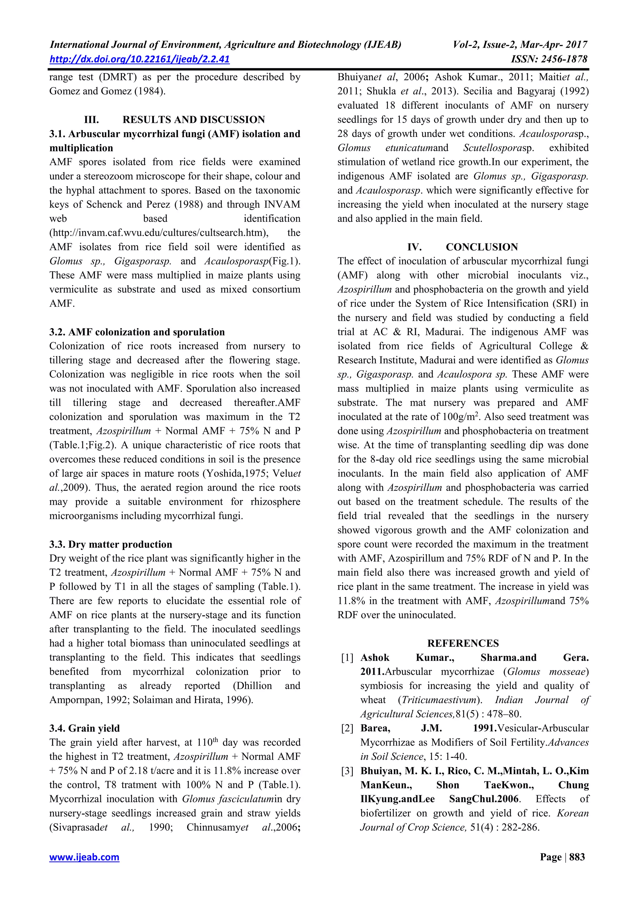 impact of the mixed consortium of indigenous arbuscular mycorrhizal ...