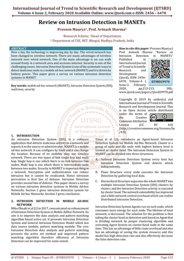 Review on Intrusion Detection in MANETs | PDF