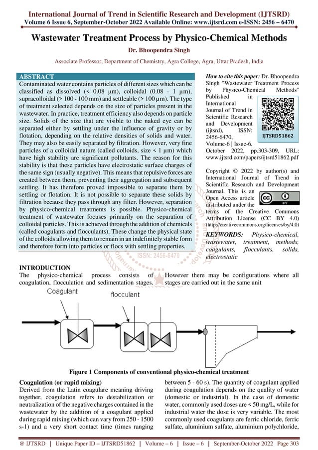 Wastewater Treatment Process by Physico Chemical Methods | PDF