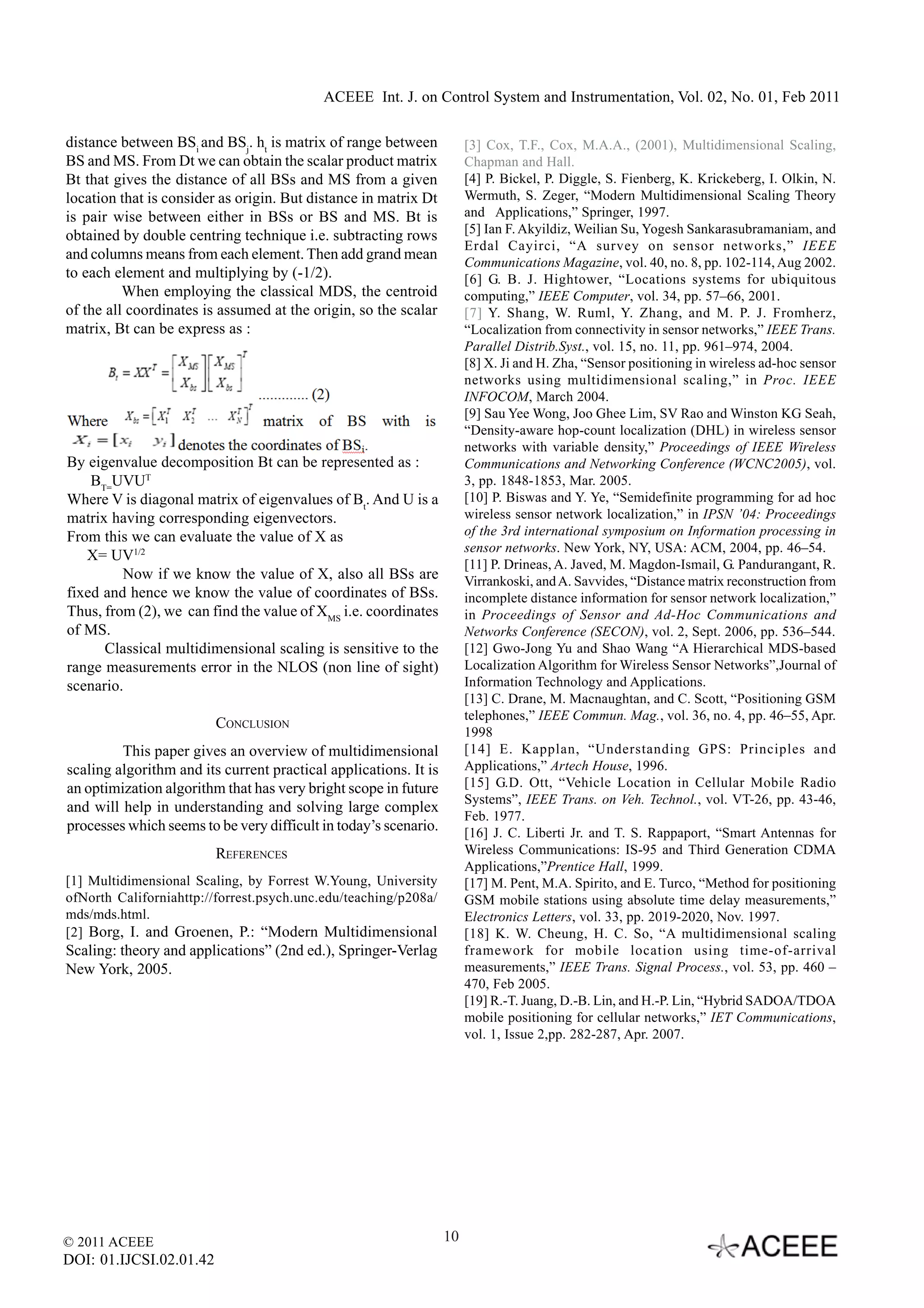 Multidimensional Scaling Algorithm And Its Current Applications In Wireless Localization Pdf