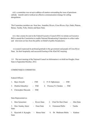 Communique issued at the 42nd Meeting of the National Council On ...