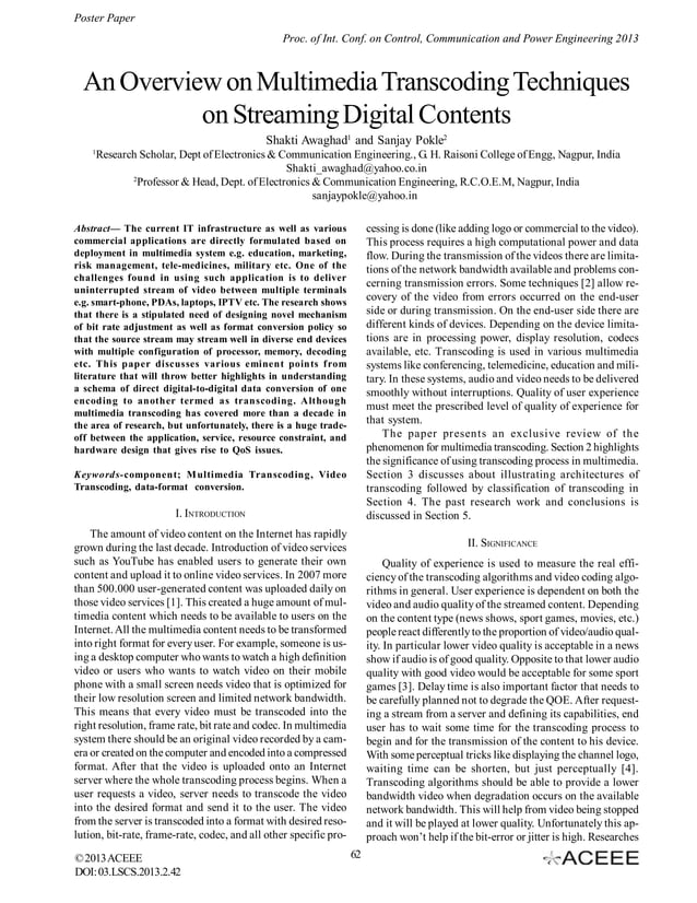 An Overview on Multimedia Transcoding Techniques on Streaming Digital Contents | PDF | Video ...