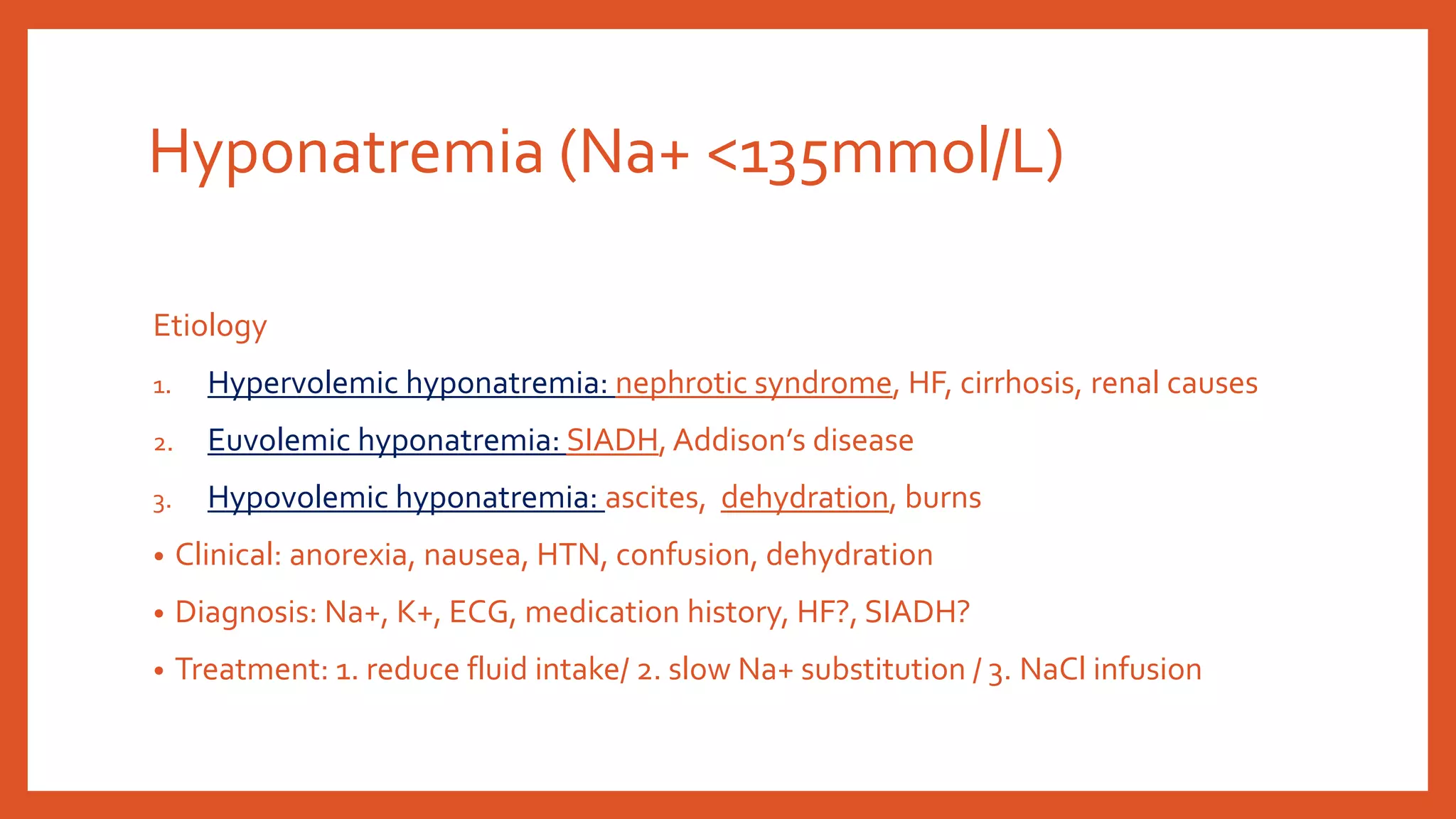 Disorders of fluid balance, electrolyte disturbances and acid base ...