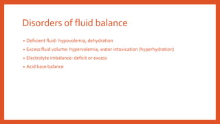 Disorders of fluid balance, electrolyte disturbances and acid base ...