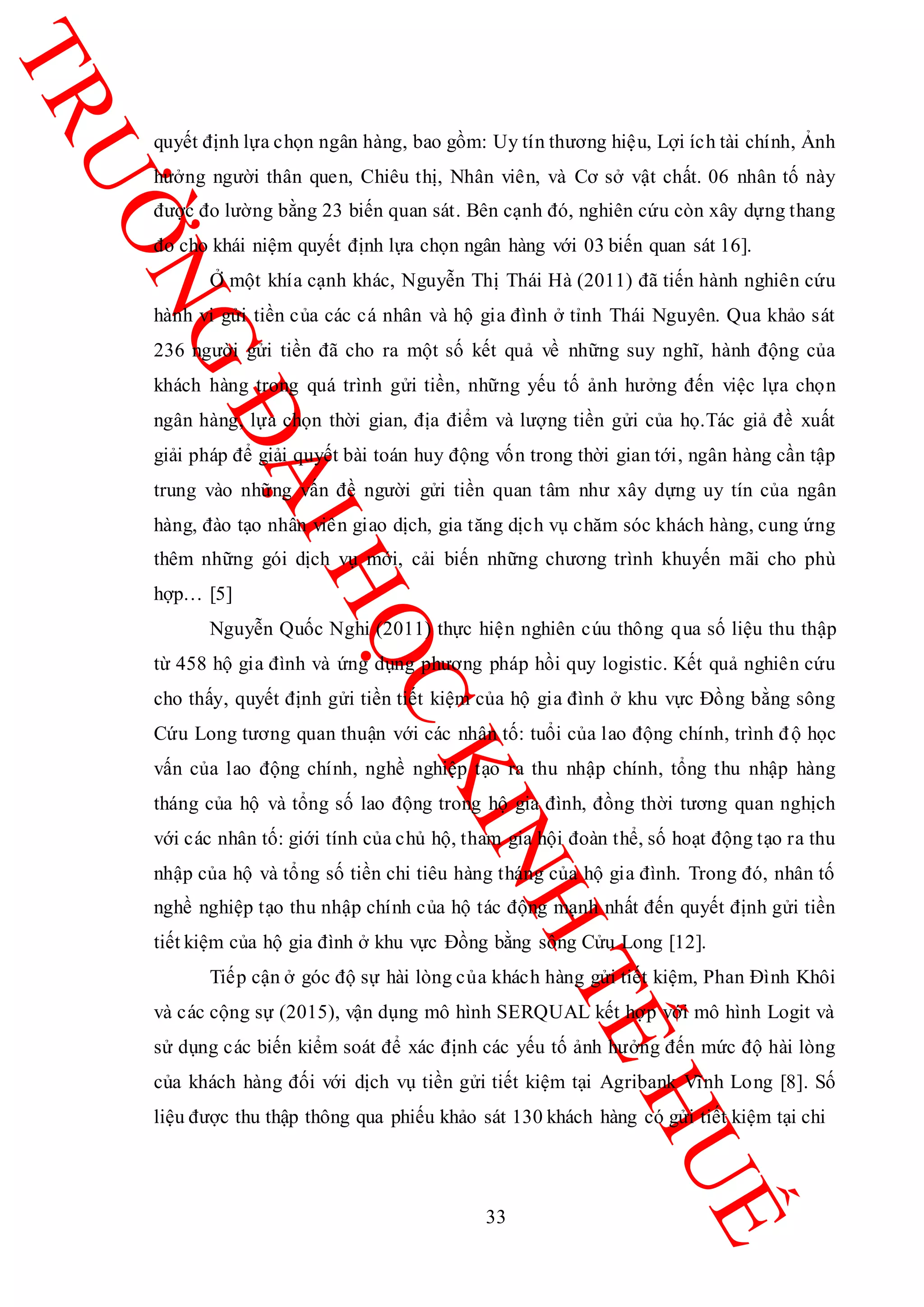 Luận văn: Nghiên cứu các nhân tố ảnh hưởng đến quyết định gửi tiền tiết kiệm của khách hàng cá ...