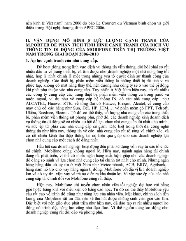 Đề tài: Vận dụng mô hình 5 lực lượng cạnh tranh của M.Porter để phân tích tình hình cạnh tranh | DOC
