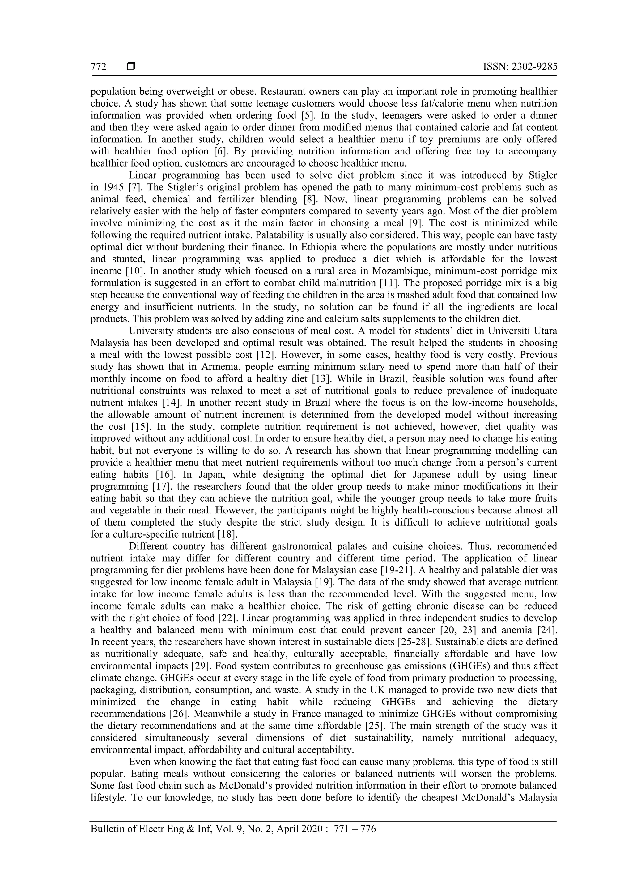 Cheap vs healthy: Analyzing McDonald’s menu using linear programming | PDF