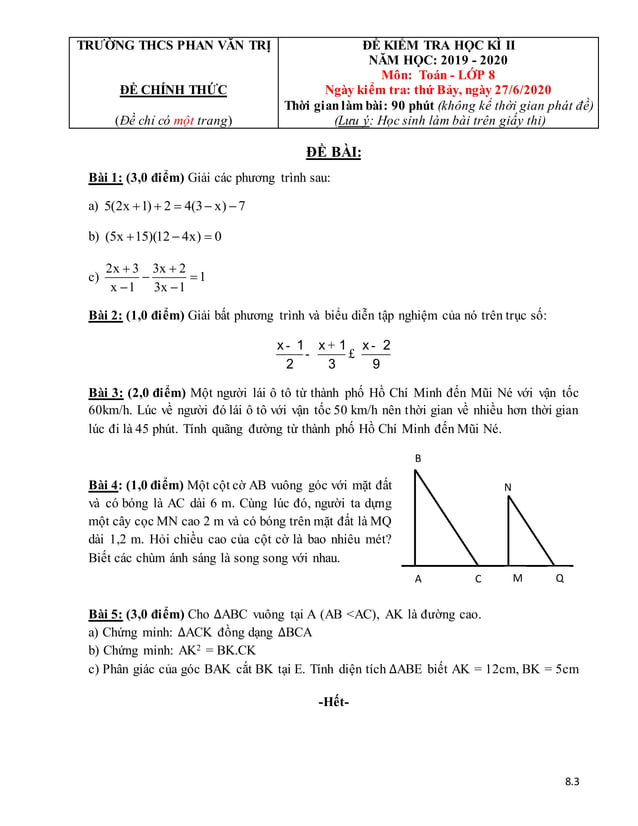 Đề Thi HK2 Toán 8 - THCS Phan Văn Trị | PDF