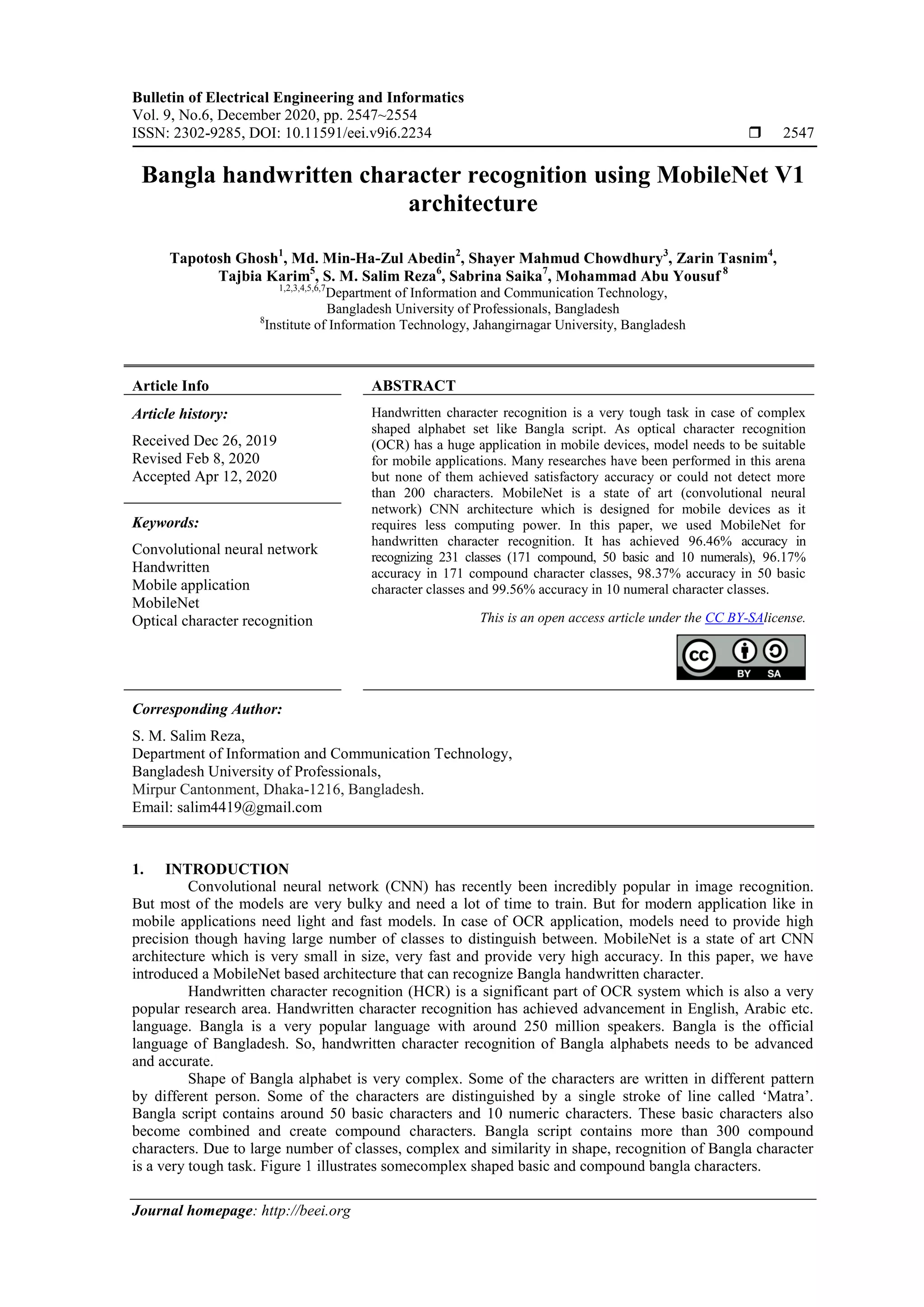 Bangla handwritten character recognition using MobileNet V1 architecture | PDF