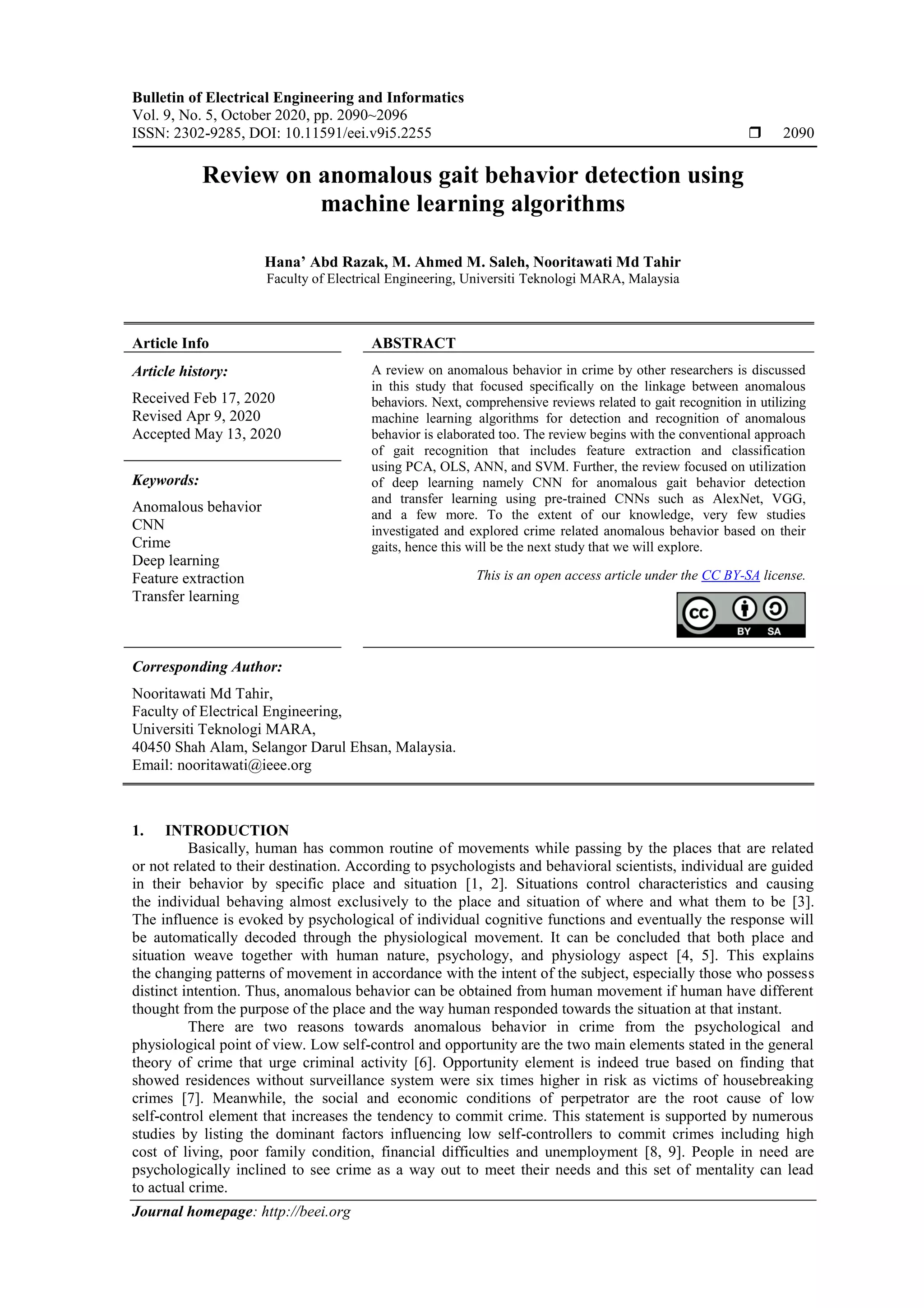 Review On Anomalous Gait Behavior Detection Using Machine Learning
