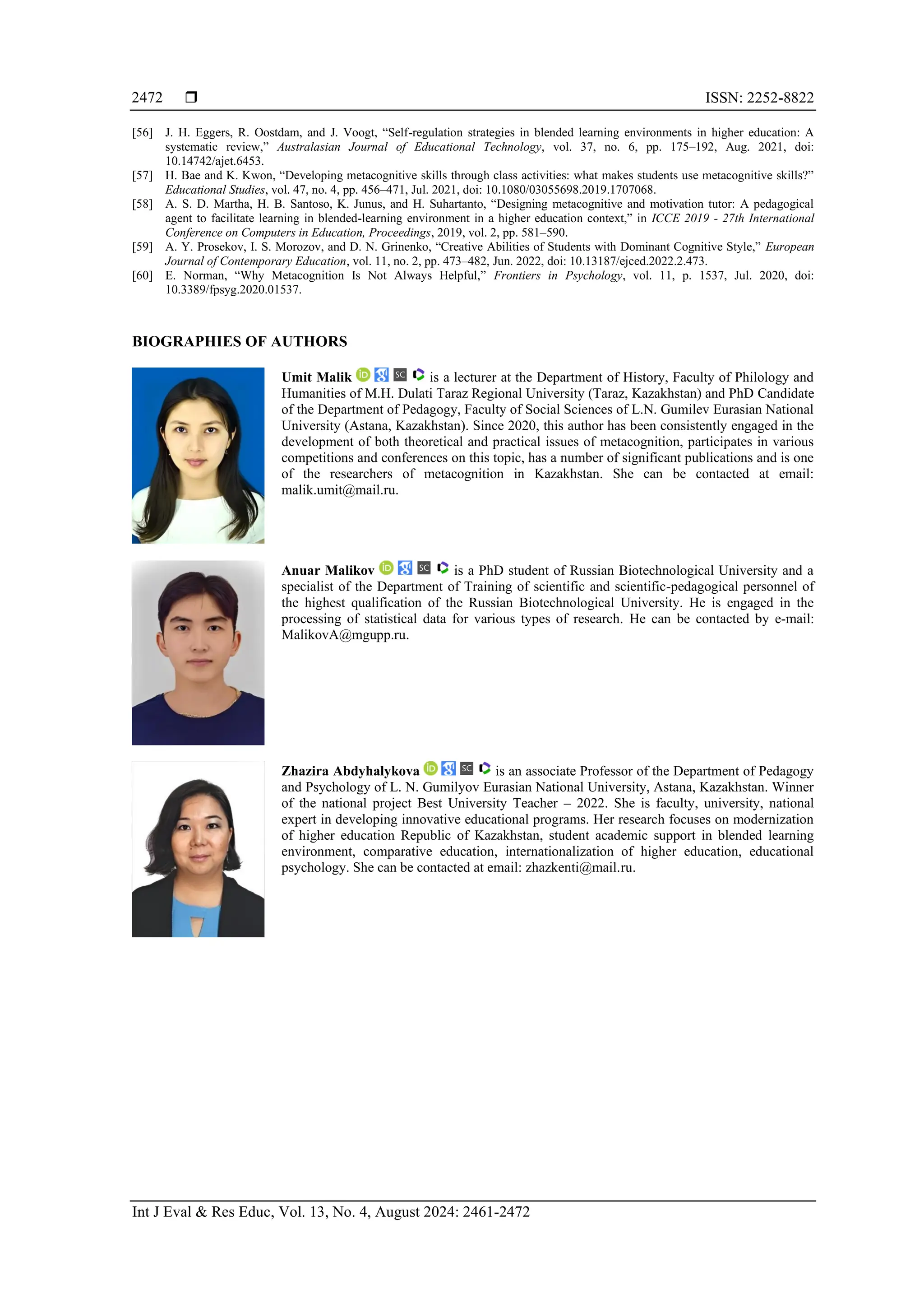 Blended learning in the development of university students’ metacognition | PDF