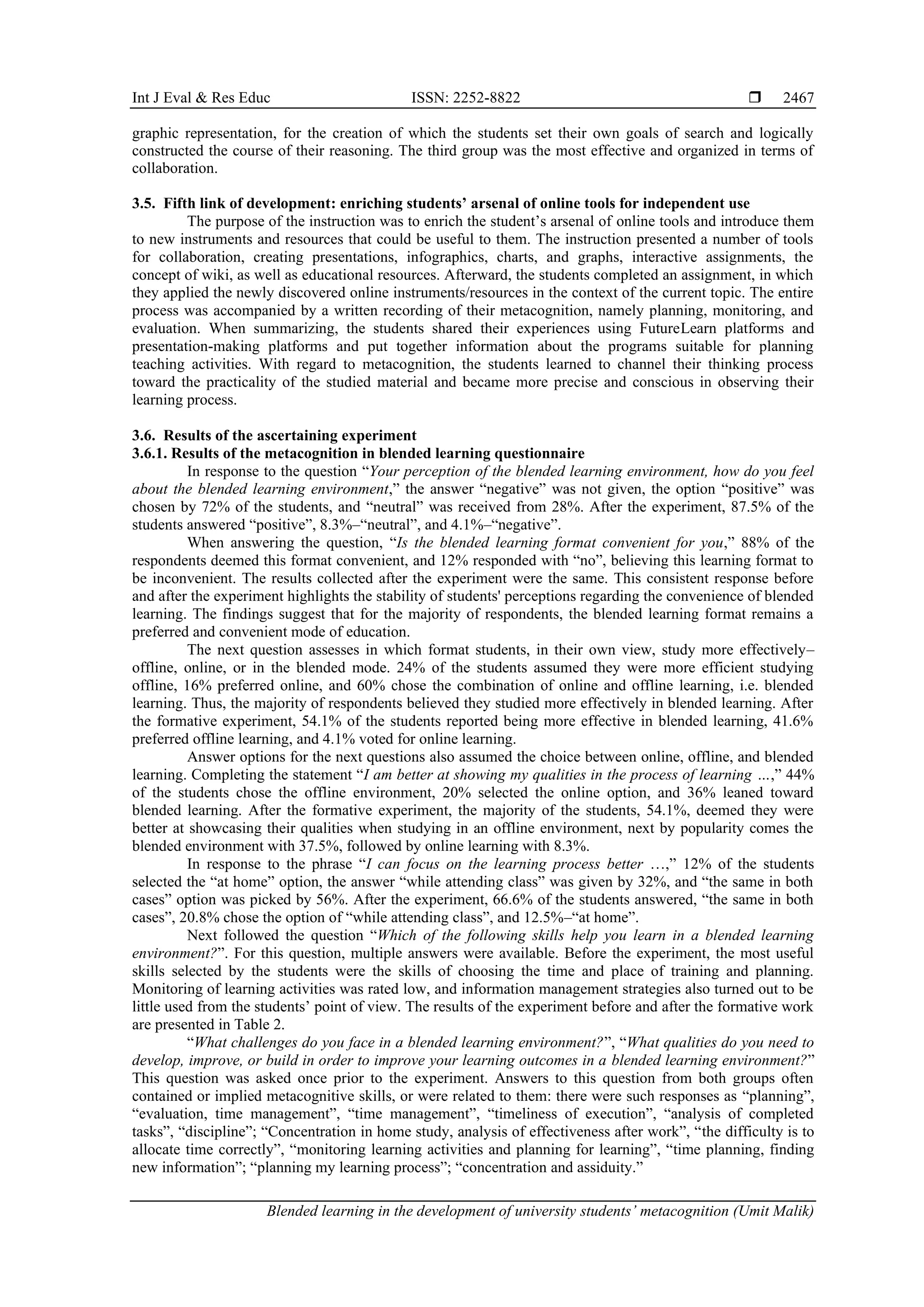 Blended learning in the development of university students ...