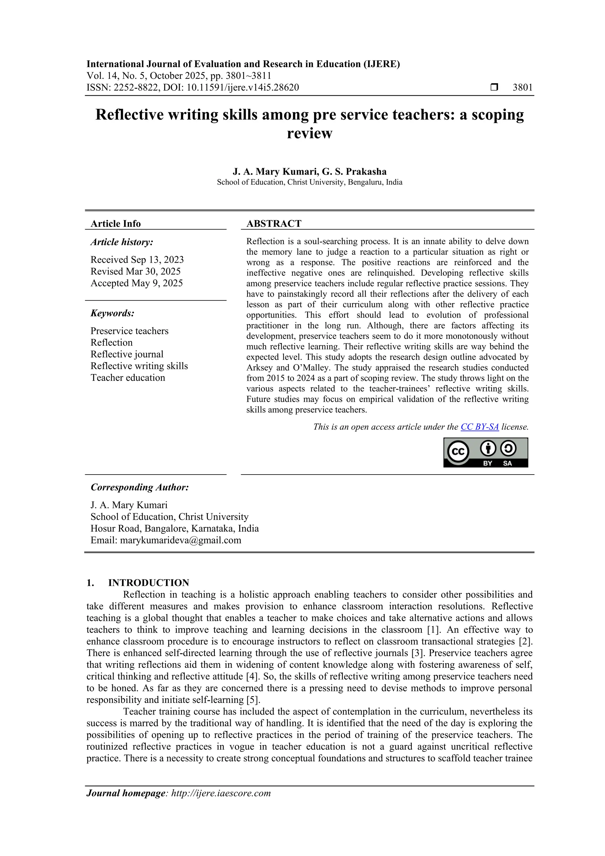 Reflective writing skills among pre service teachers: a scoping review | PDF