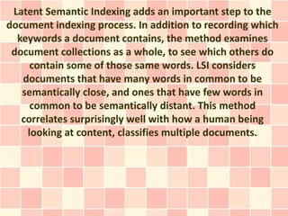 Latent Semantic Indexing and Search Engines Optimimization (SEO) | PPT