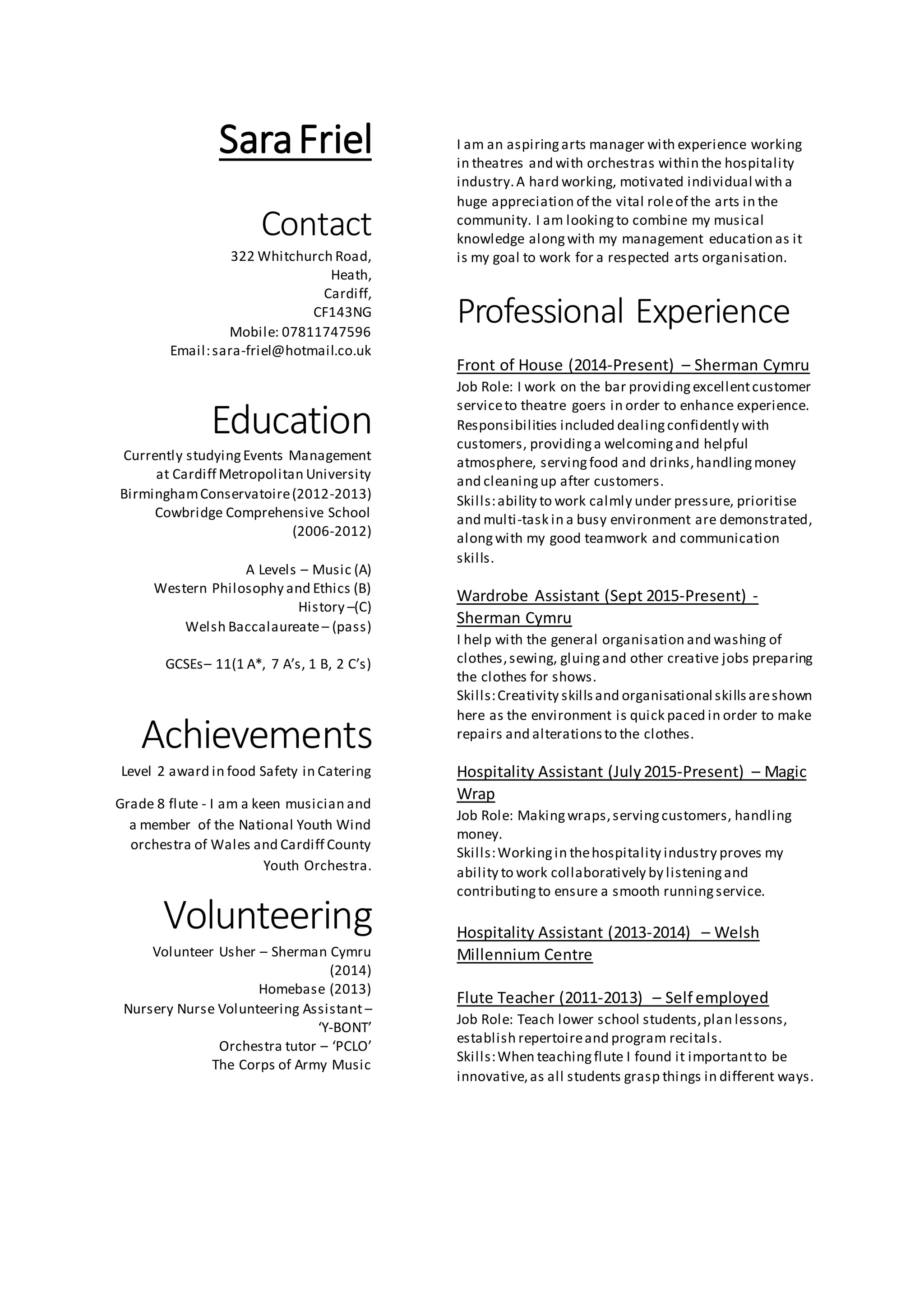 Sara Friel CV | PDF