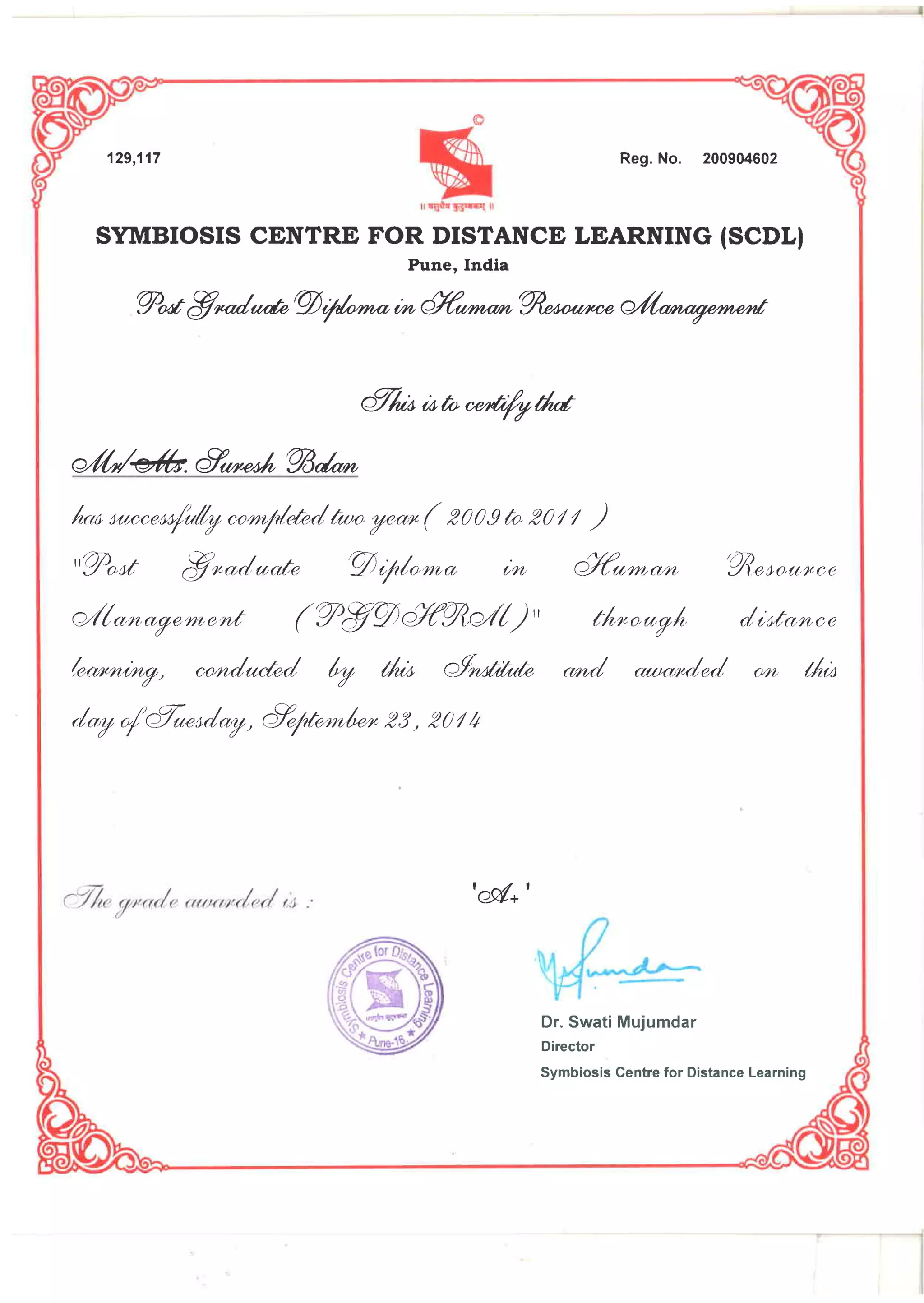 SCDL PGDHRM Certificate | PDF