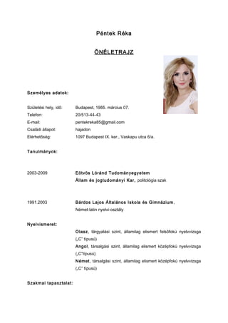 Péntek Réka Önéletrajz | DOC