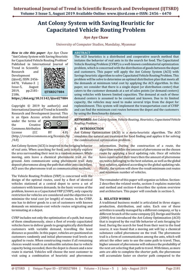 Ant Colony System With Saving Heuristic For Capacitated Vehicle Routing Problem Pdf