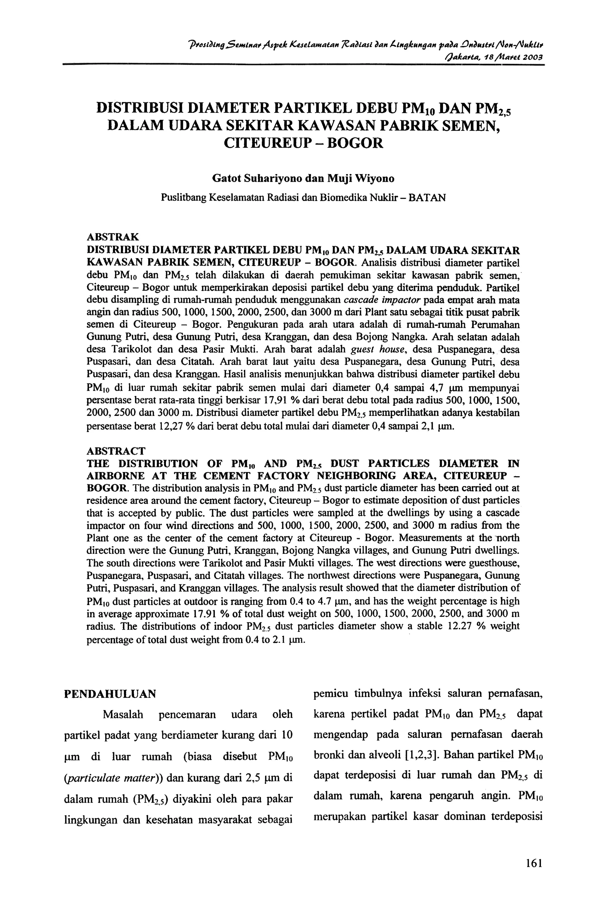 distribusi partikel debu di kawasan pabrik semen citeureup bogor | PDF