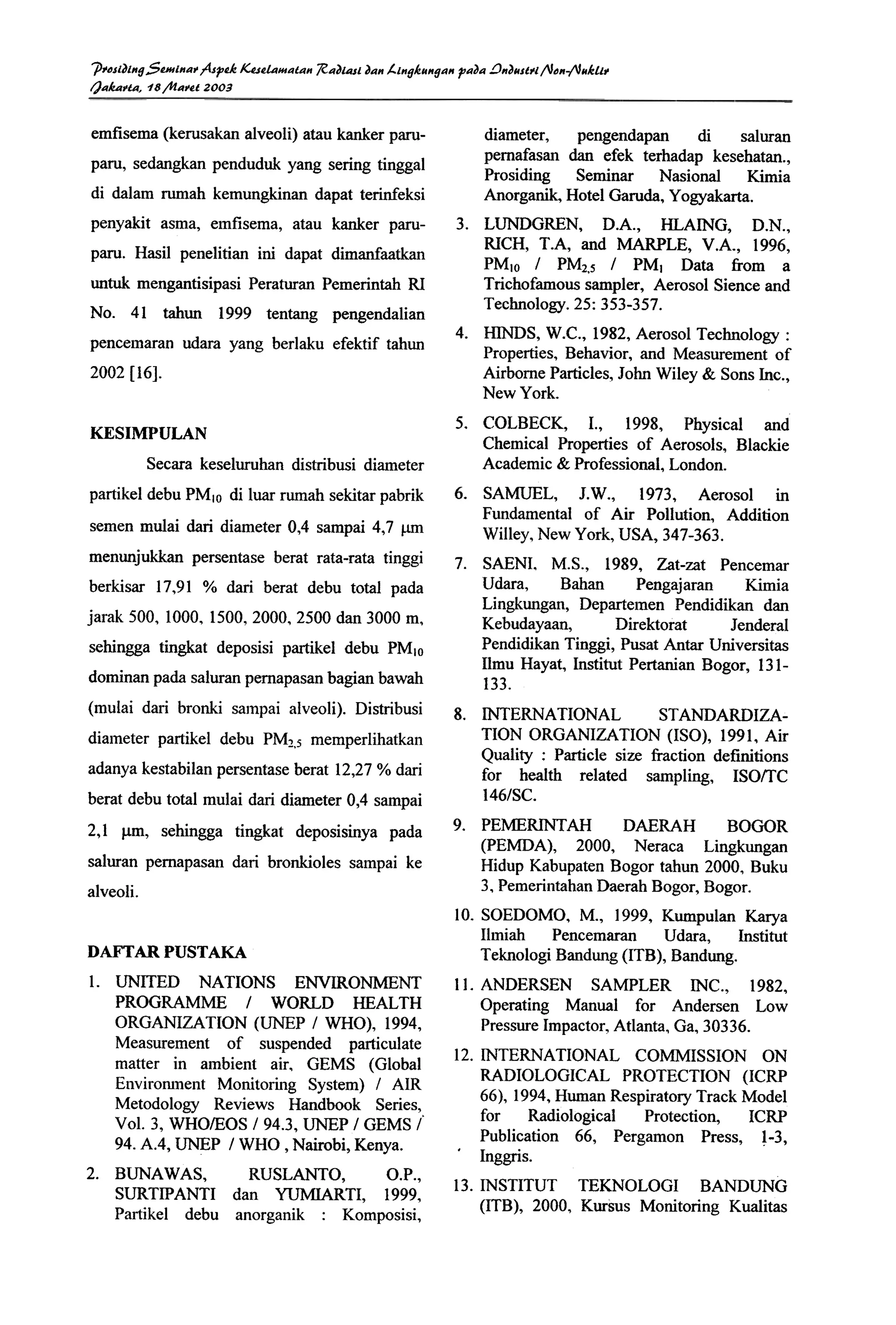 distribusi partikel debu di kawasan pabrik semen citeureup bogor | PDF