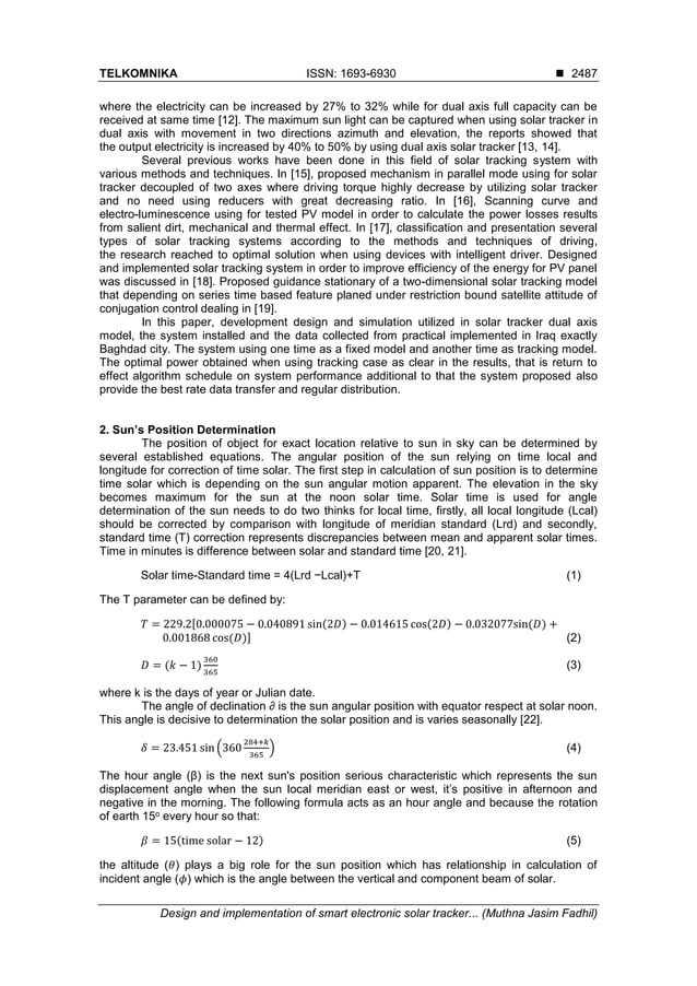 Design and implementation of smart electronic solar tracker based on Arduino | PDF